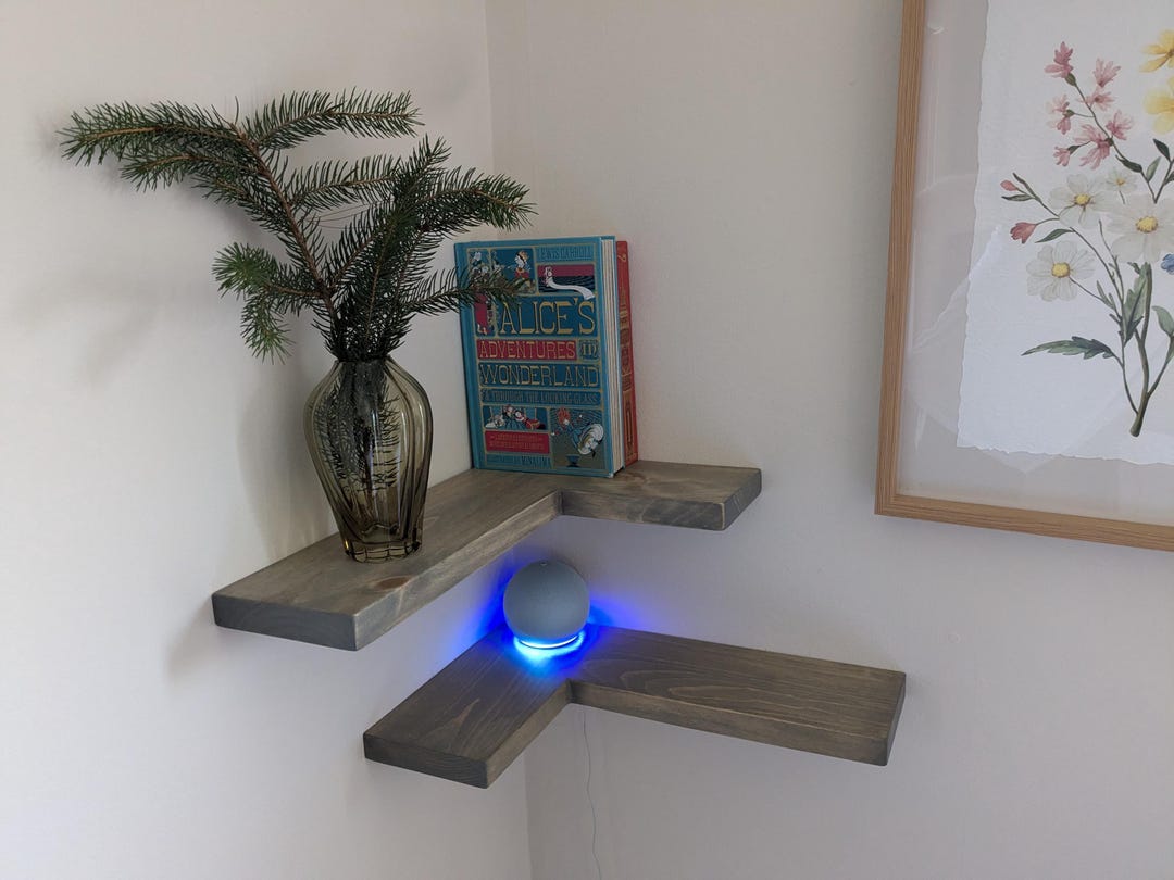 Corner Shelf With Hole Wooden Floating Shelves for Pictures Gift Home ...