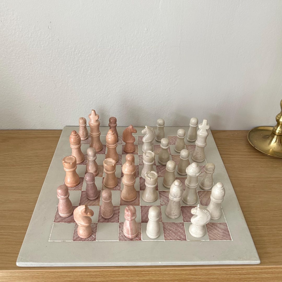 Handmade Soapstone Chess Set | Stunning Pink and Beige Stone Chess Game ...
