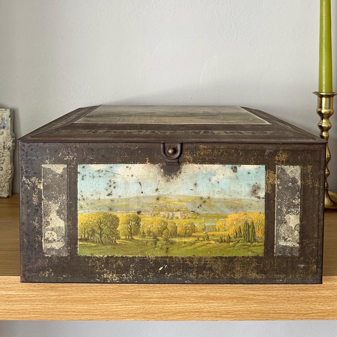 Antique Large Decorative Tin Box | Vintage Lithograph Metal Storage - Etsy