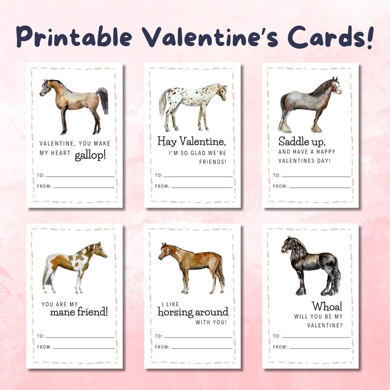 Horse Valentine's Day Cards | Kids Classroom Exchange (digital Download ...