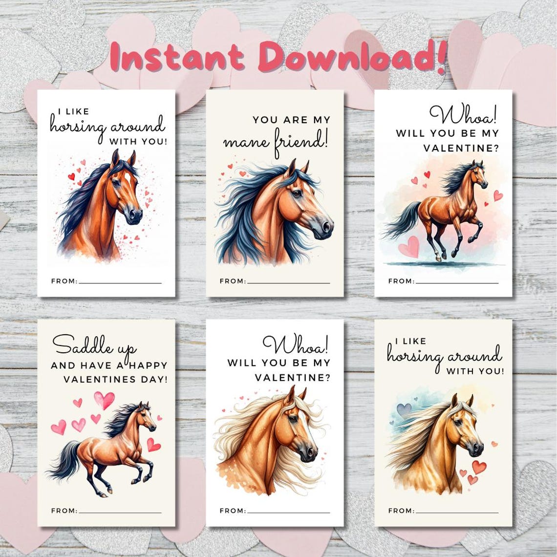 Horse Valentine's Day Cards Printable | Kids Horse Valentine Tags ...