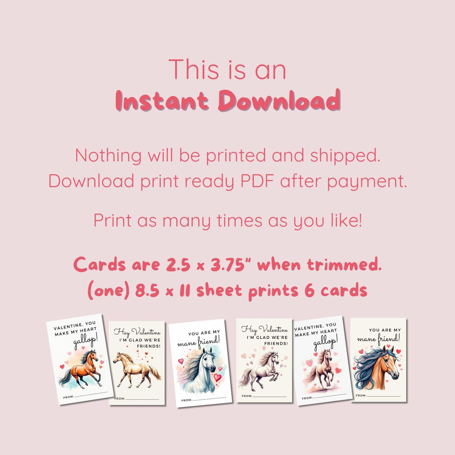 Horse Valentine's Day Cards Printable | Kids Horse Valentine Tags ...
