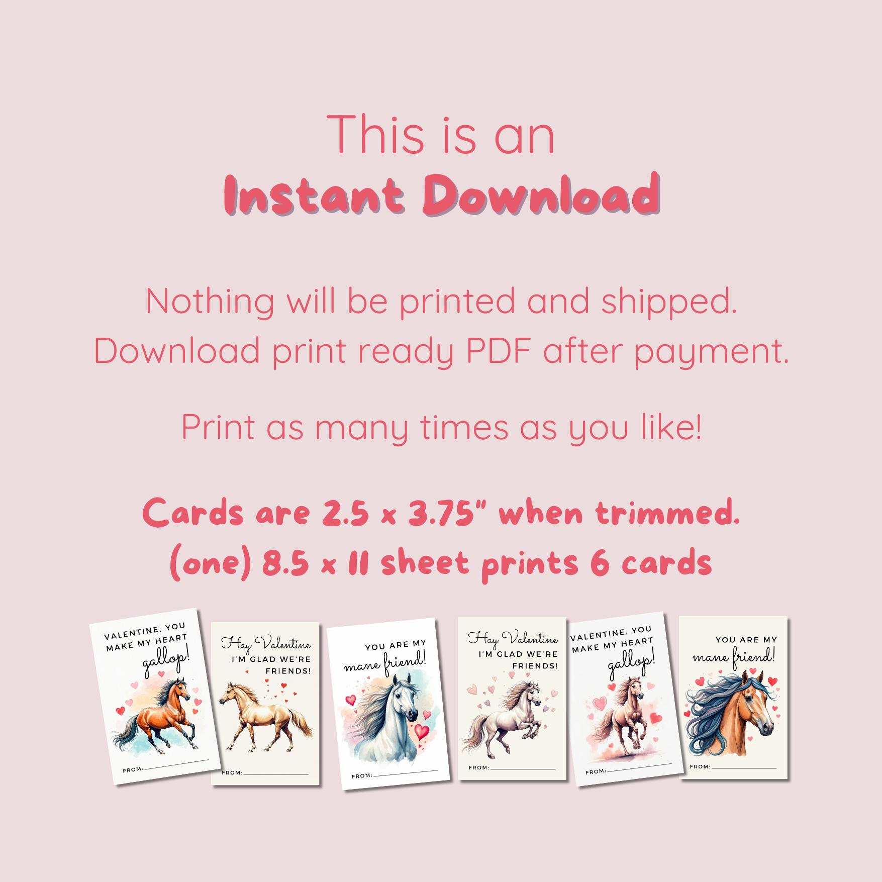 Horse Valentine's Day Cards Printable | Kids Horse Valentine Tags ...