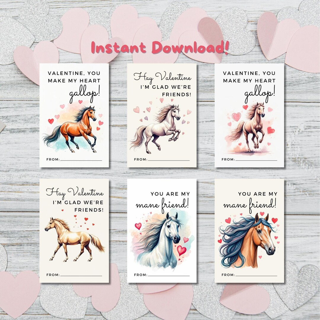 Horse Valentine's Day Cards Printable | Kids Horse Valentine Tags ...