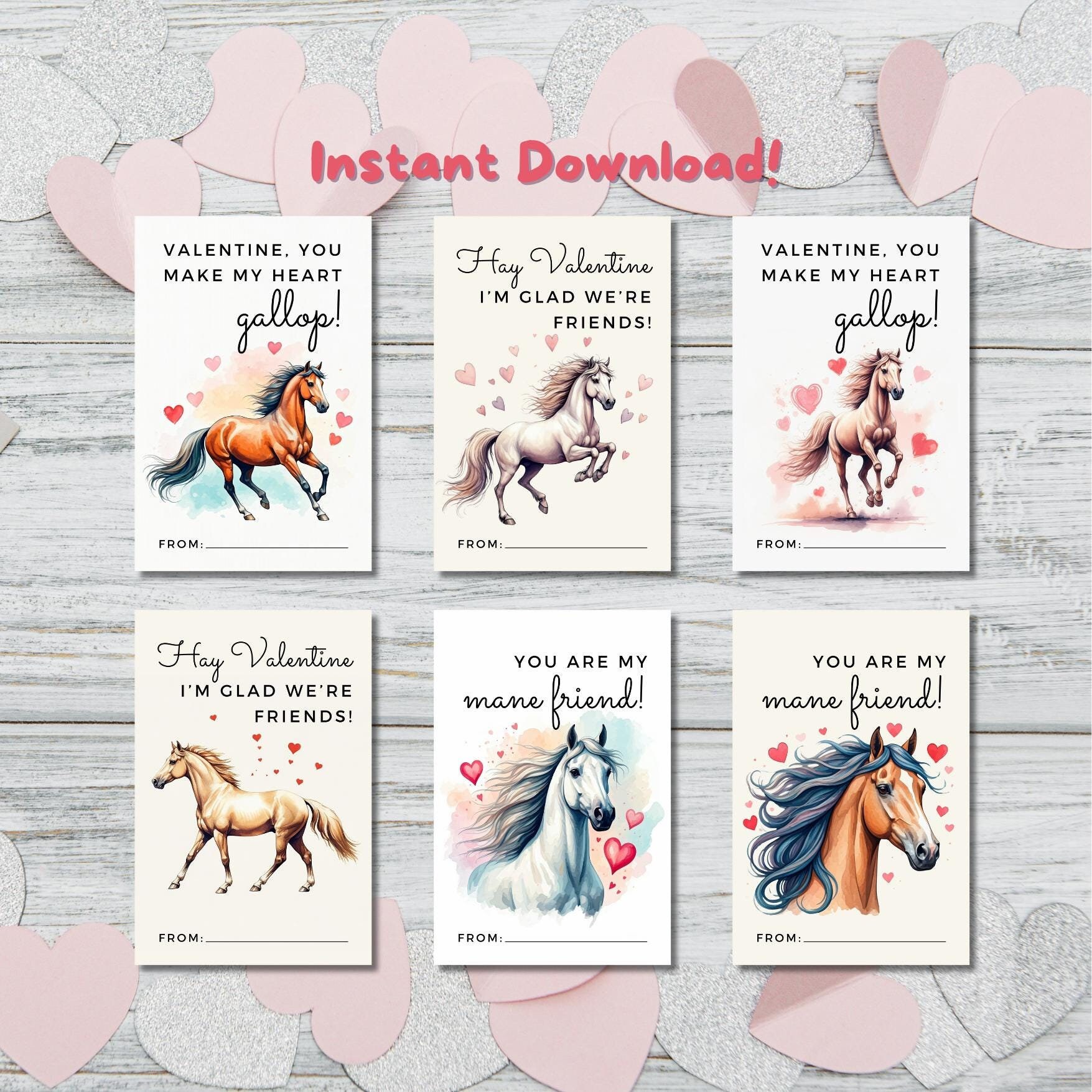 Horse Valentine's Day Cards Printable | Kids Horse Valentine Tags ...