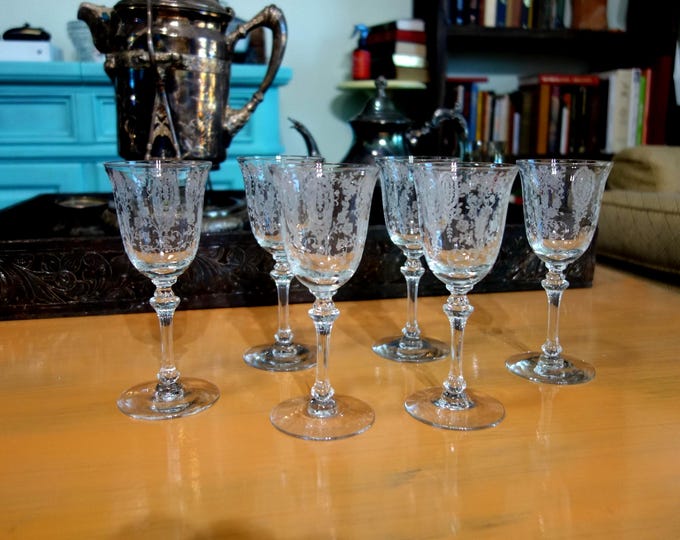 Vintage Tiffin-franciscan Crystal Wine Glasses - Flanders Floral Etched ...