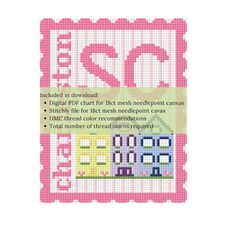 Charleston South Carolina SC Rainbow Row Stamp Needlepoint Chart ...