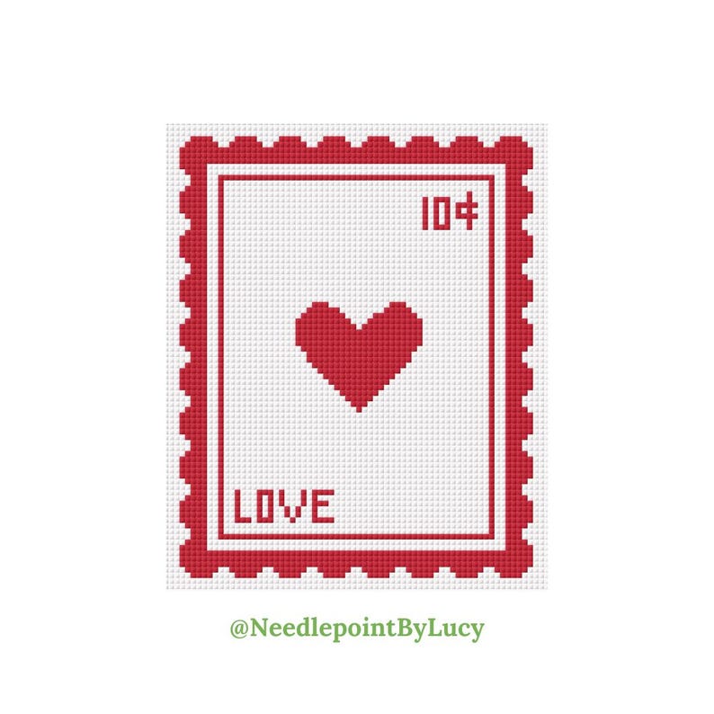 Love Heart Postage Stamp Valentine's Day Needlepoint Chart Downloadable ...