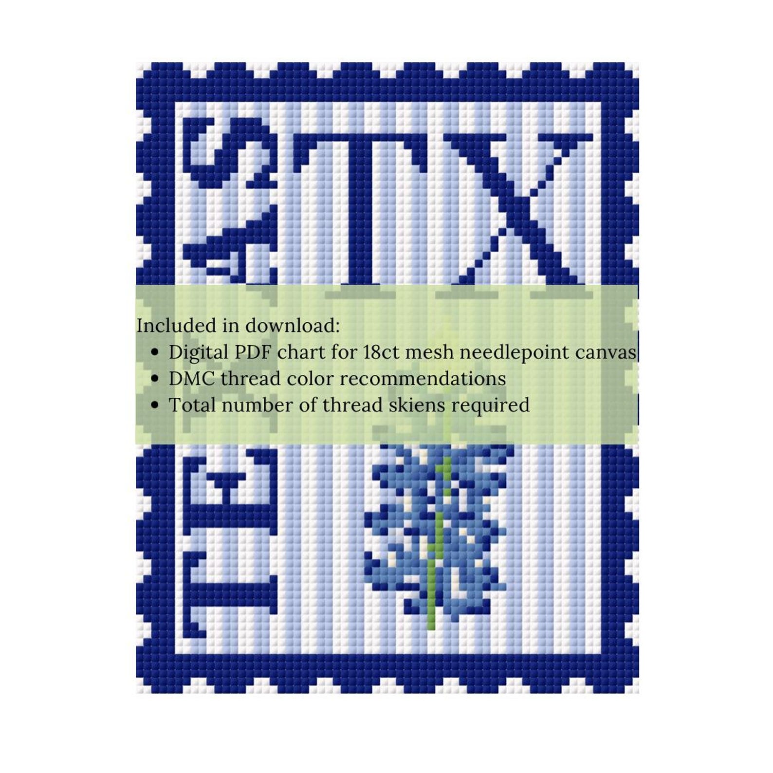 Texas Bluebonnet TX Flower Stamp Travel Needlepoint Chart Download PDF ...