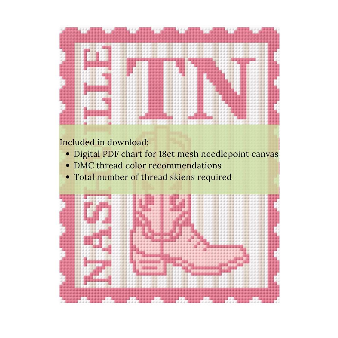Tennessee (franklin + Nashville) Cowboy Boot Stamp Needlepoint Chart ...
