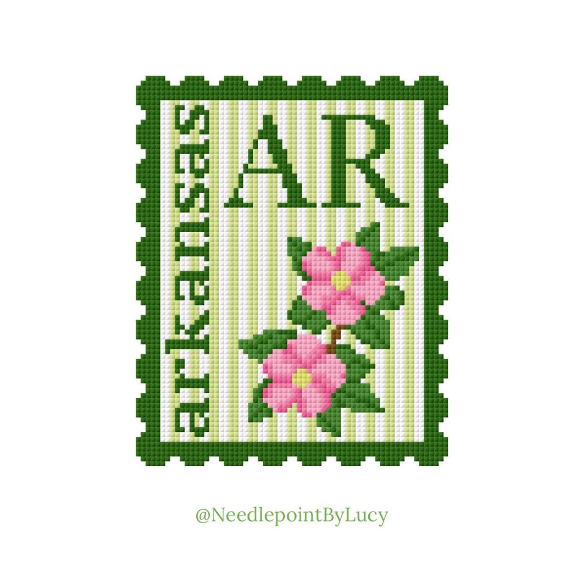 Arkansas State Flower Apple Blossoms AR Stamp Travel Needlepoint Chart ...