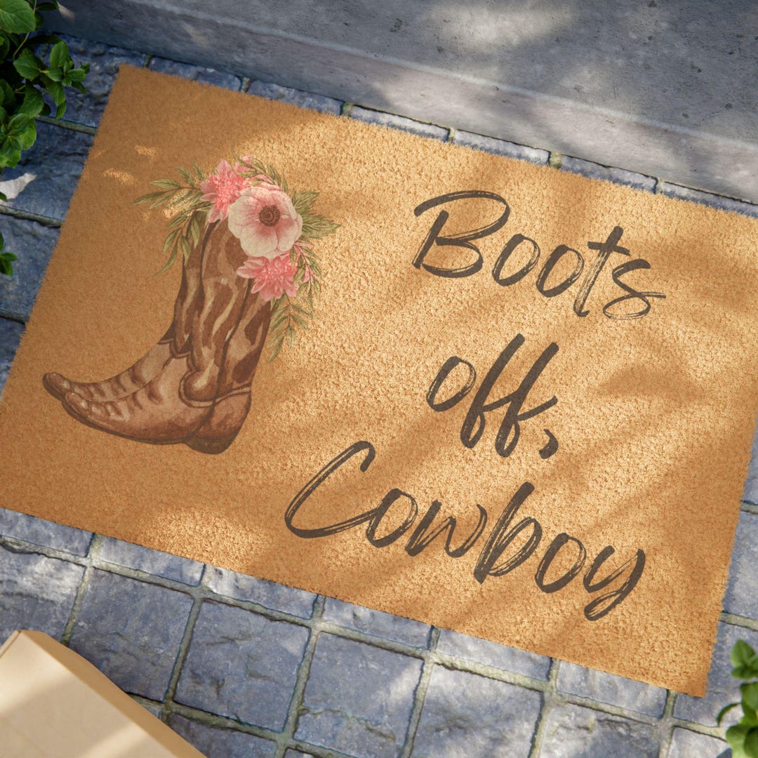 Cowboy Boots Doormat - Western Floral Accent Rug, Rustic Entry Mat ...