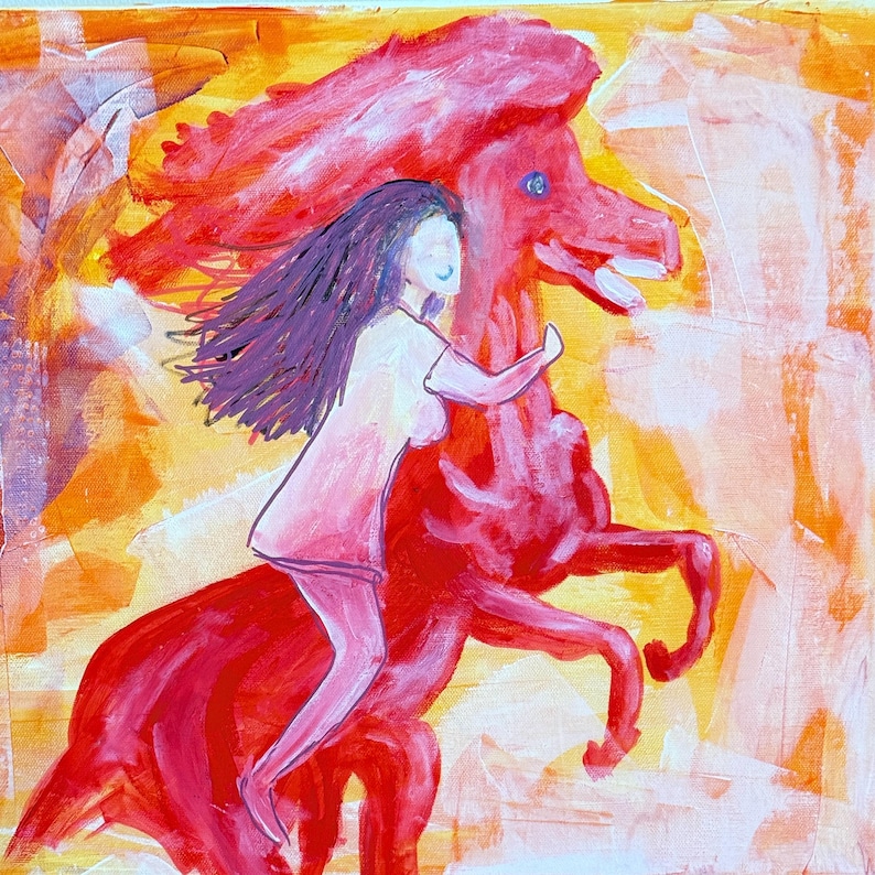 Red Horse Painting, Original Acrylic Canvas, Wall Art for a Restaurant ...