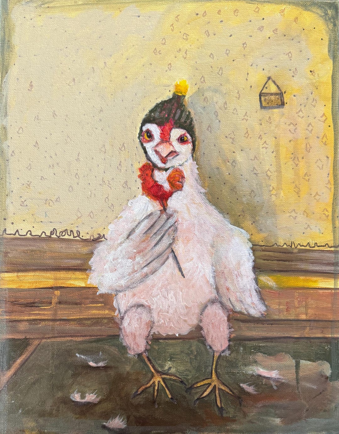 Funny Chicken Painting, Acrylic Canvas, Wall Art for Kitchen, Handmade ...