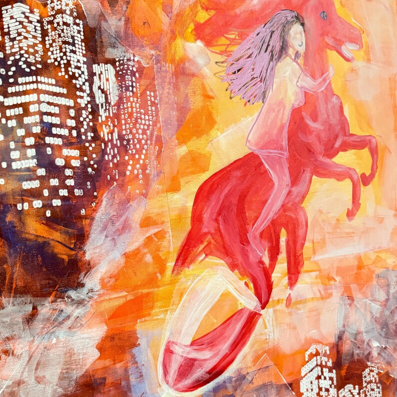 Red Horse Painting, Original Acrylic Canvas, Wall Art for a Restaurant ...