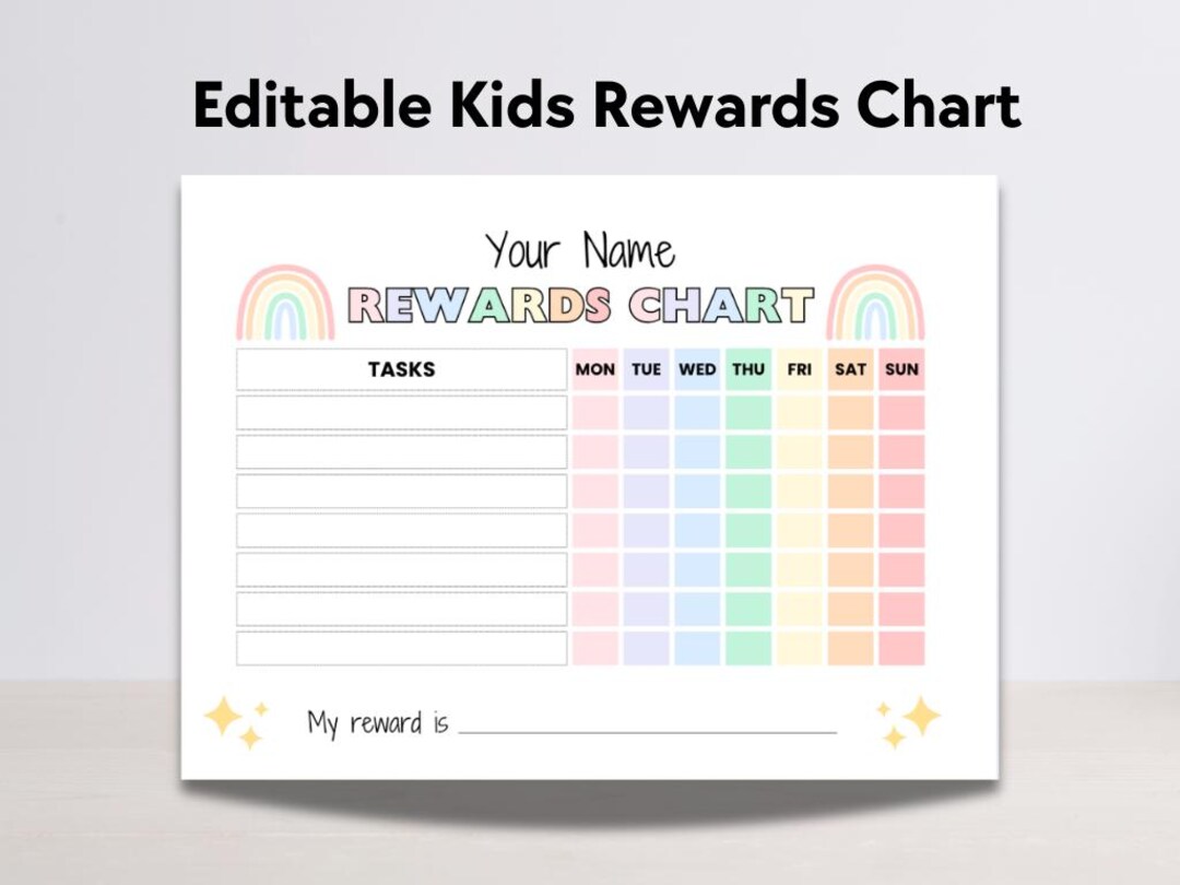 Editable Kids Rewards Chart | Rainbow Theme | A4 Printable | Chore ...