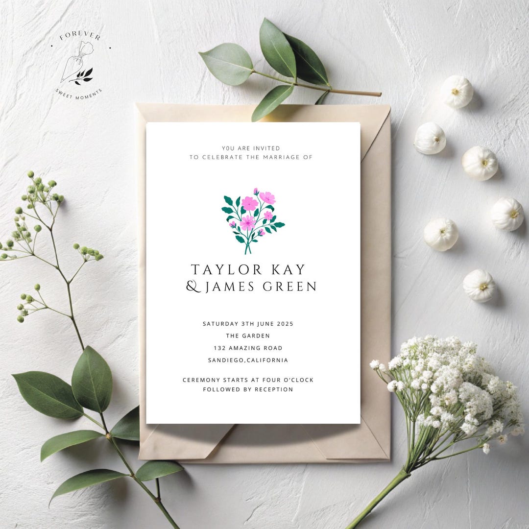 Spring Wedding Invitation, Pink Floral Invitation Bright Floral ...