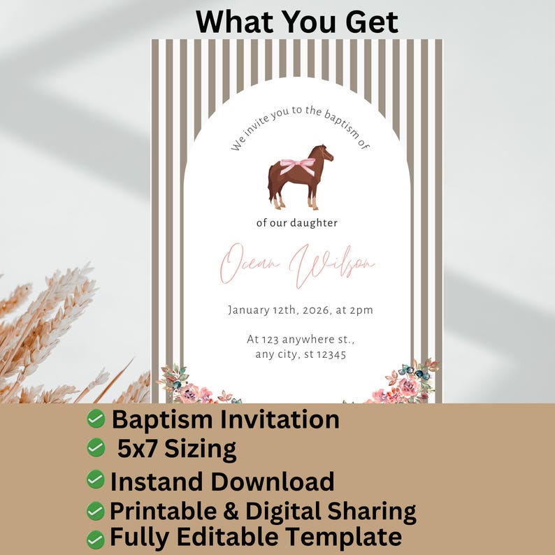 Neutral Baptism Invitation Template | Editable Christian Baptism Invite ...