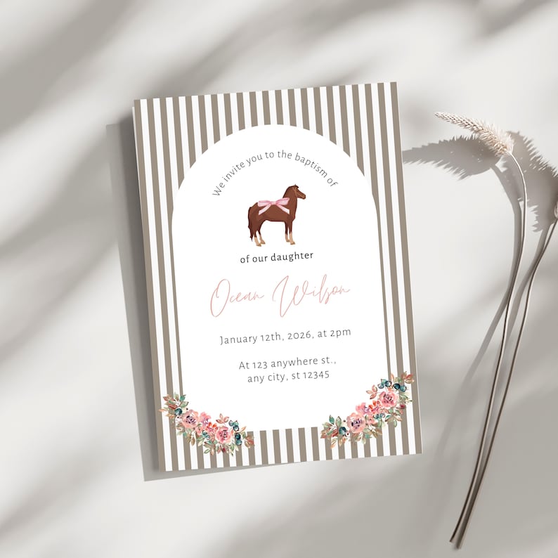 Neutral Baptism Invitation Template | Editable Christian Baptism Invite ...