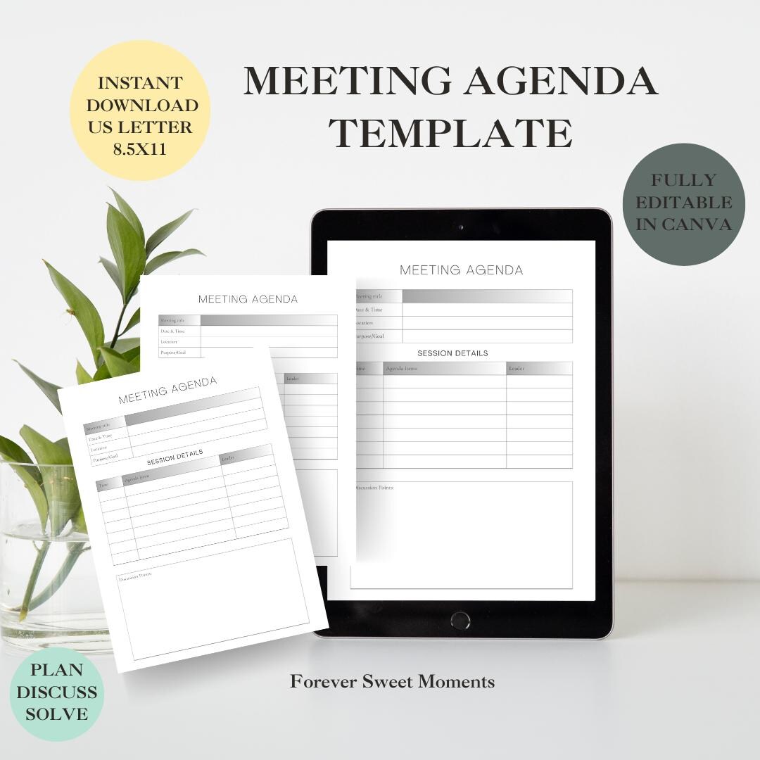 Professional Meeting Agenda Template – Session & Discussion Organizer ...