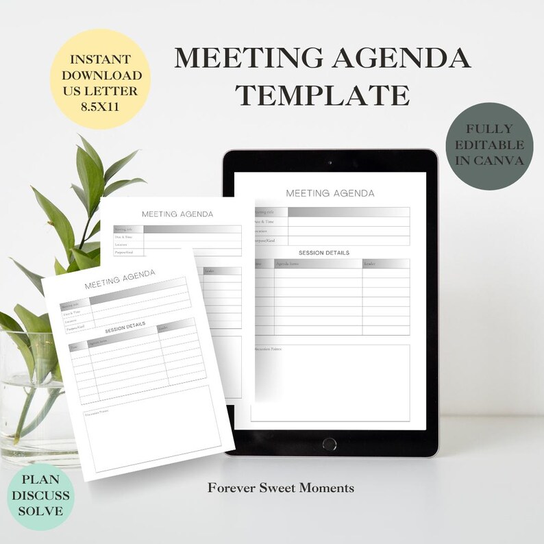 Professional Meeting Agenda Template – Session & Discussion Organizer ...