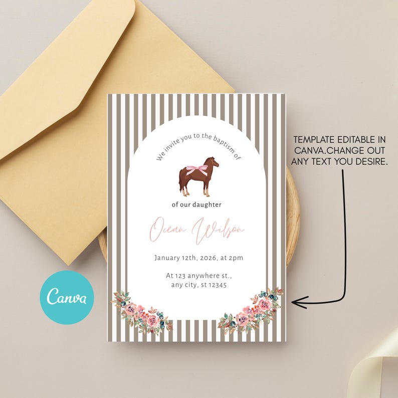 Neutral Baptism Invitation Template | Editable Christian Baptism Invite ...