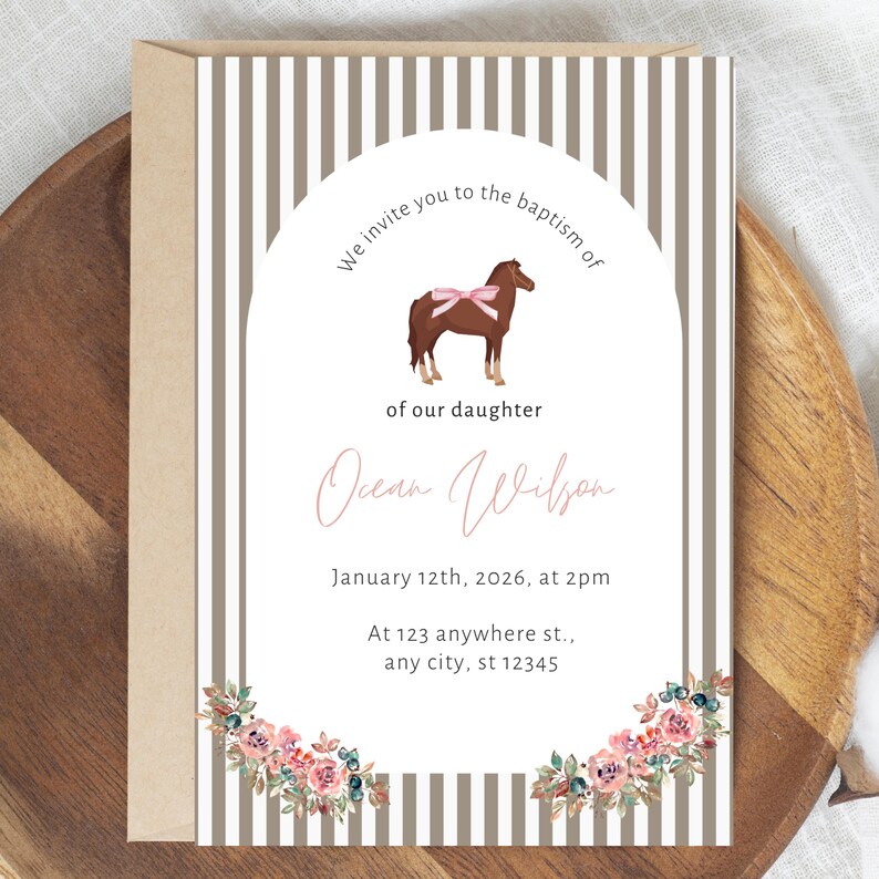 Neutral Baptism Invitation Template | Editable Christian Baptism Invite ...