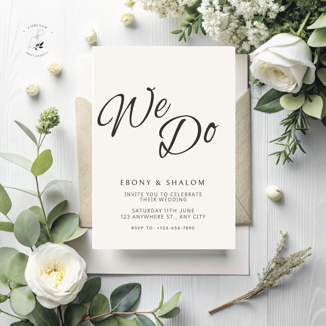 We Do Wedding Invitation, Black & White Minimalist Wedding Template ...