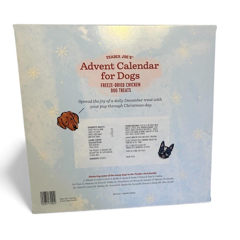 Trader Joe’s Advent Calendar for Dogs + Whole Kernel Corn Squeaky Toy ...