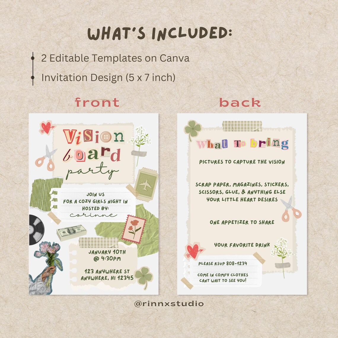 Printable Vision Board Party Invite Template | Editable Canva ...