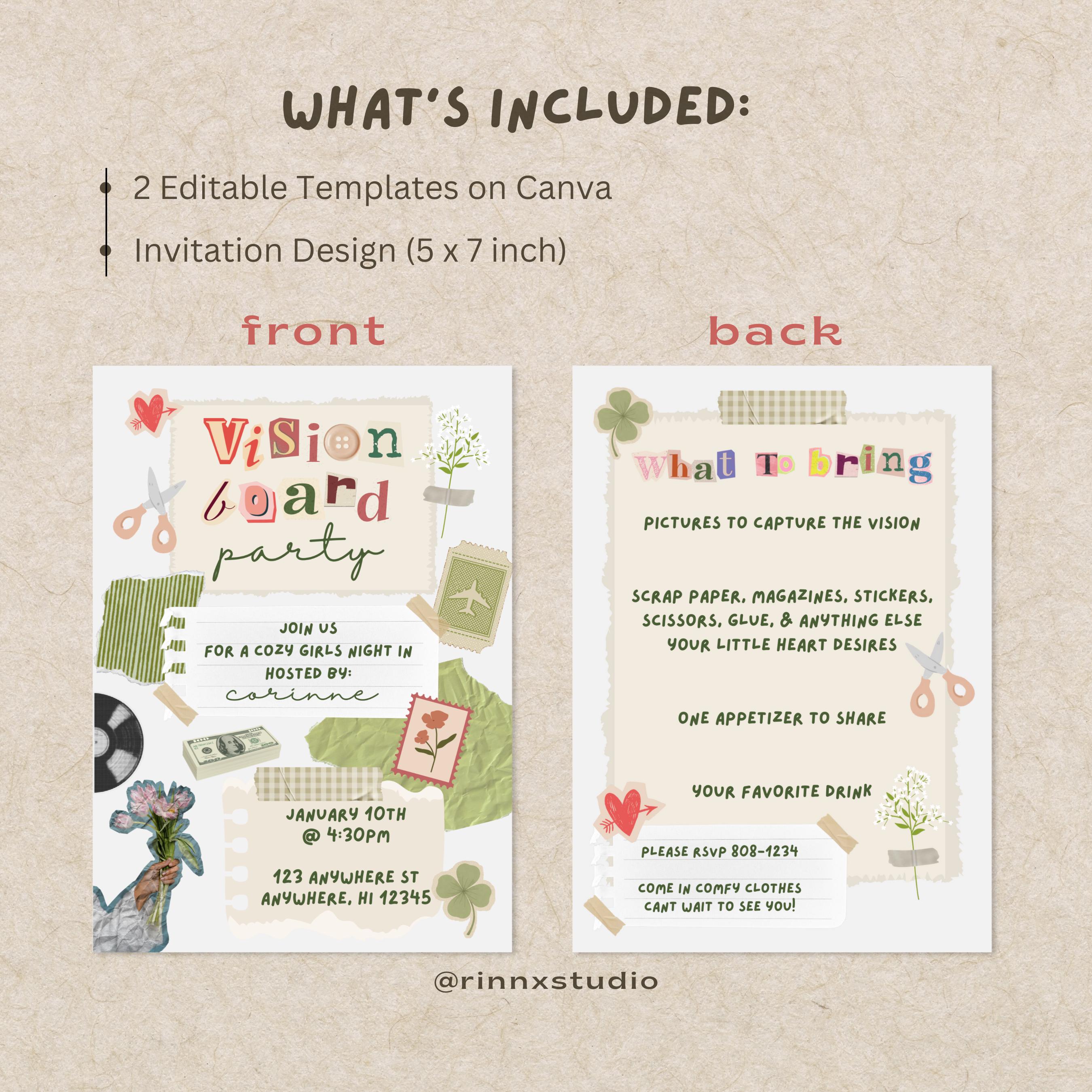 Printable Vision Board Party Invite Template | Editable Canva ...