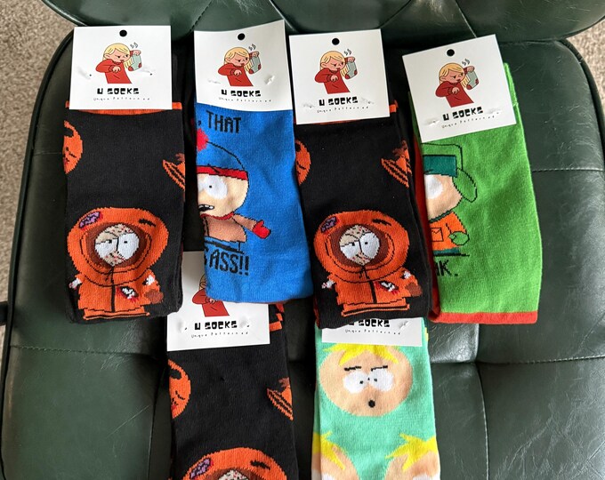 6 Pack South Park Socks – Adult Cartoon Crew Socks – Kenny, Cartman ...