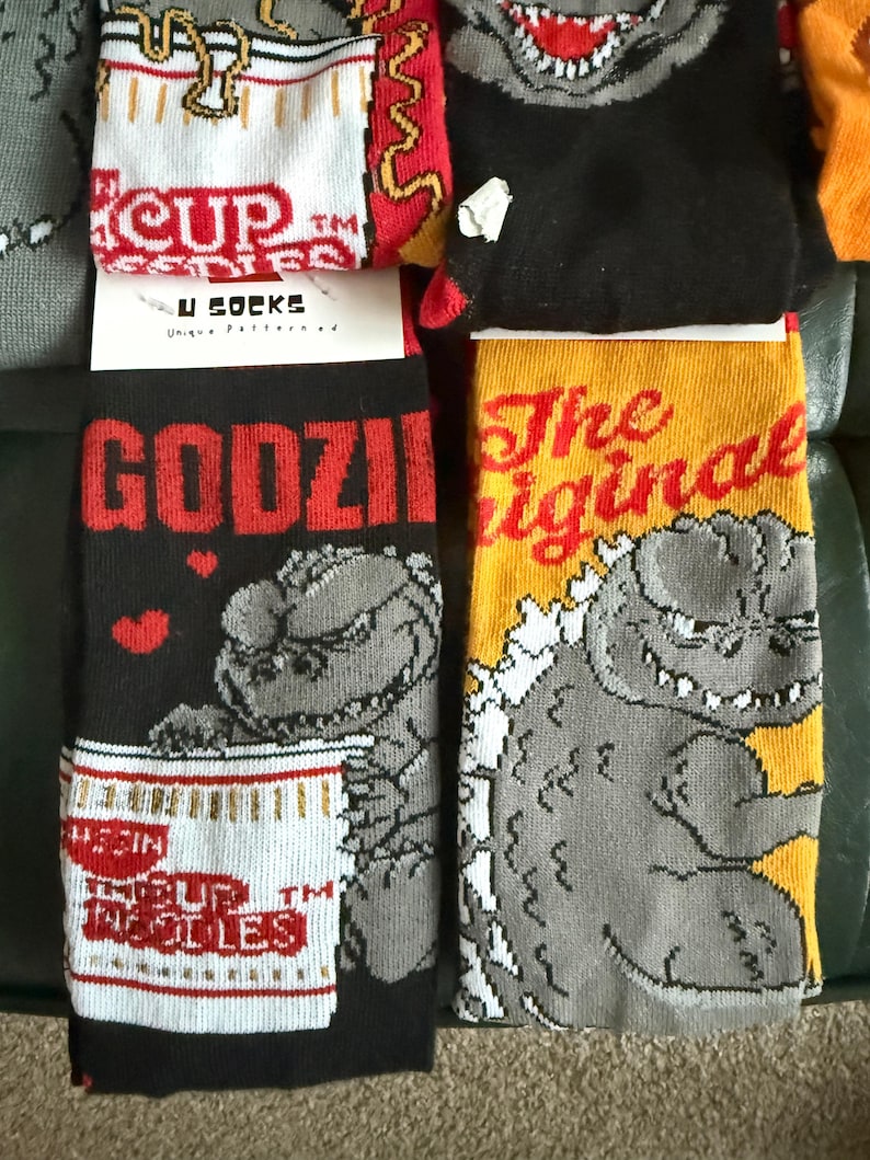6 Pack Godzilla Socks Set for Adults • Monster Cartoon Crew Socks • Cup Noodles Godzilla Socks ...