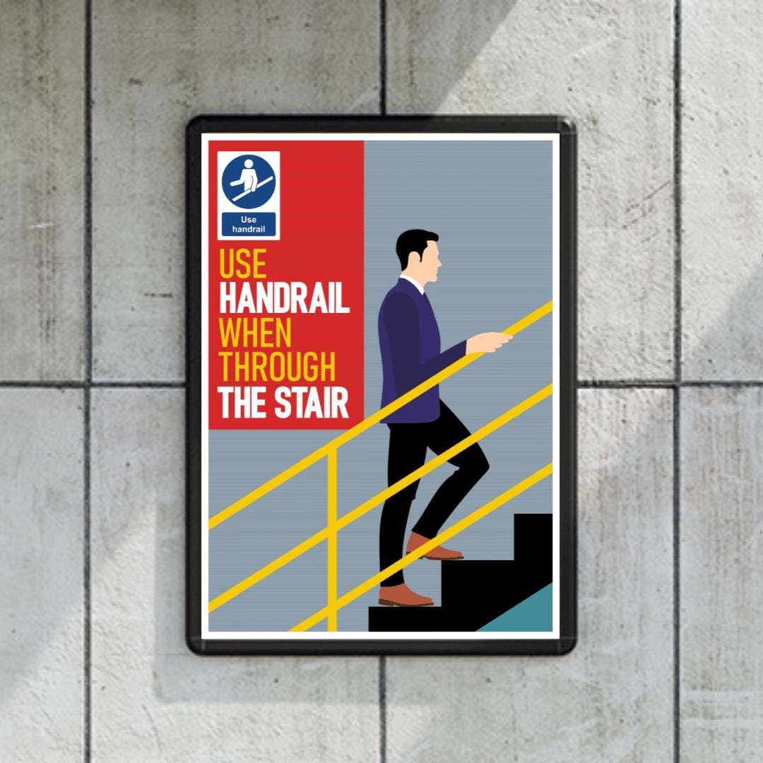 Use Handrail When Through Stair Poster Design. Svg, AI, EPS, CDR Vector ...