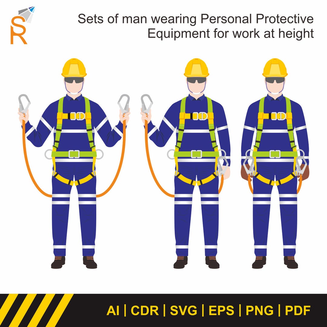 Worker Wearing Safety Harness Illustration. Fall Protection Gear ...