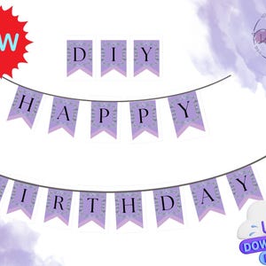 Purple DIY Party Banner | Printable Party Decoration | Instant Download ...