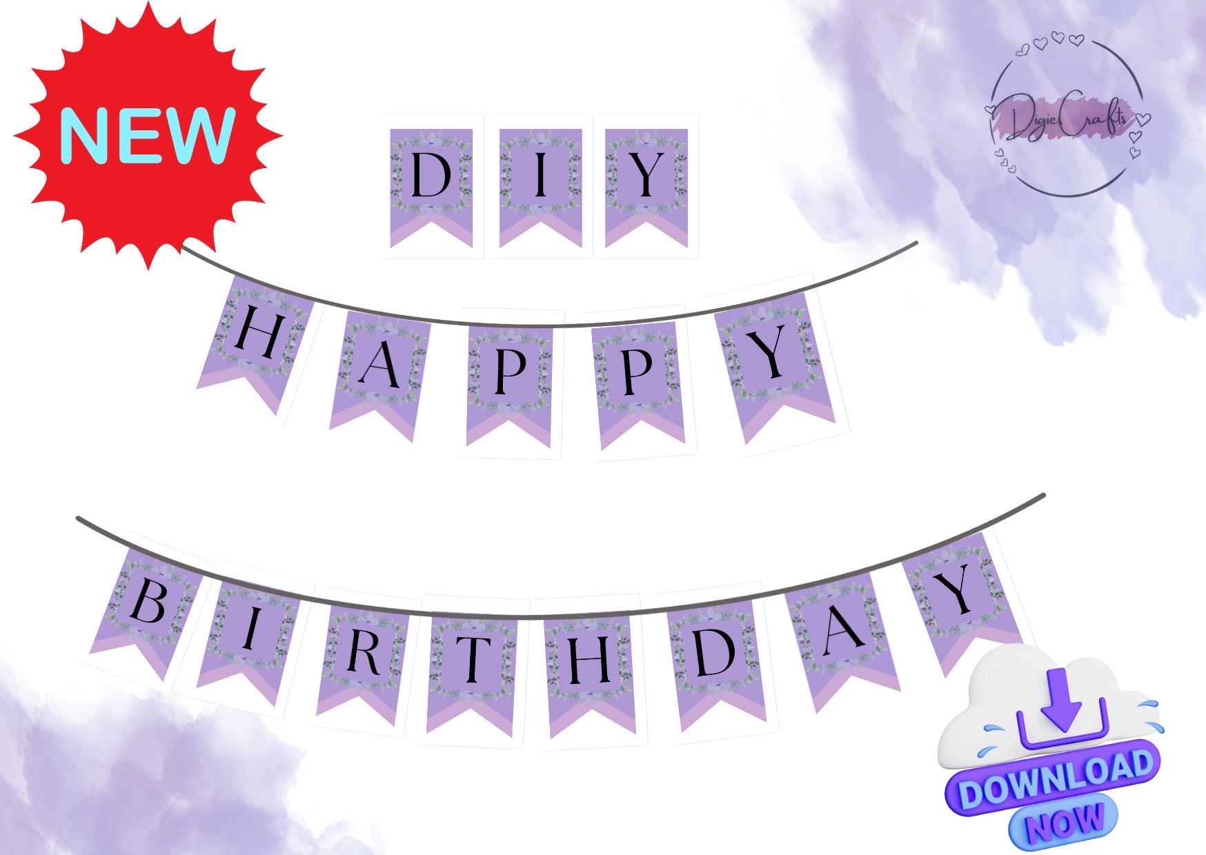 Purple DIY Party Banner | Printable Party Decoration | Instant Download ...