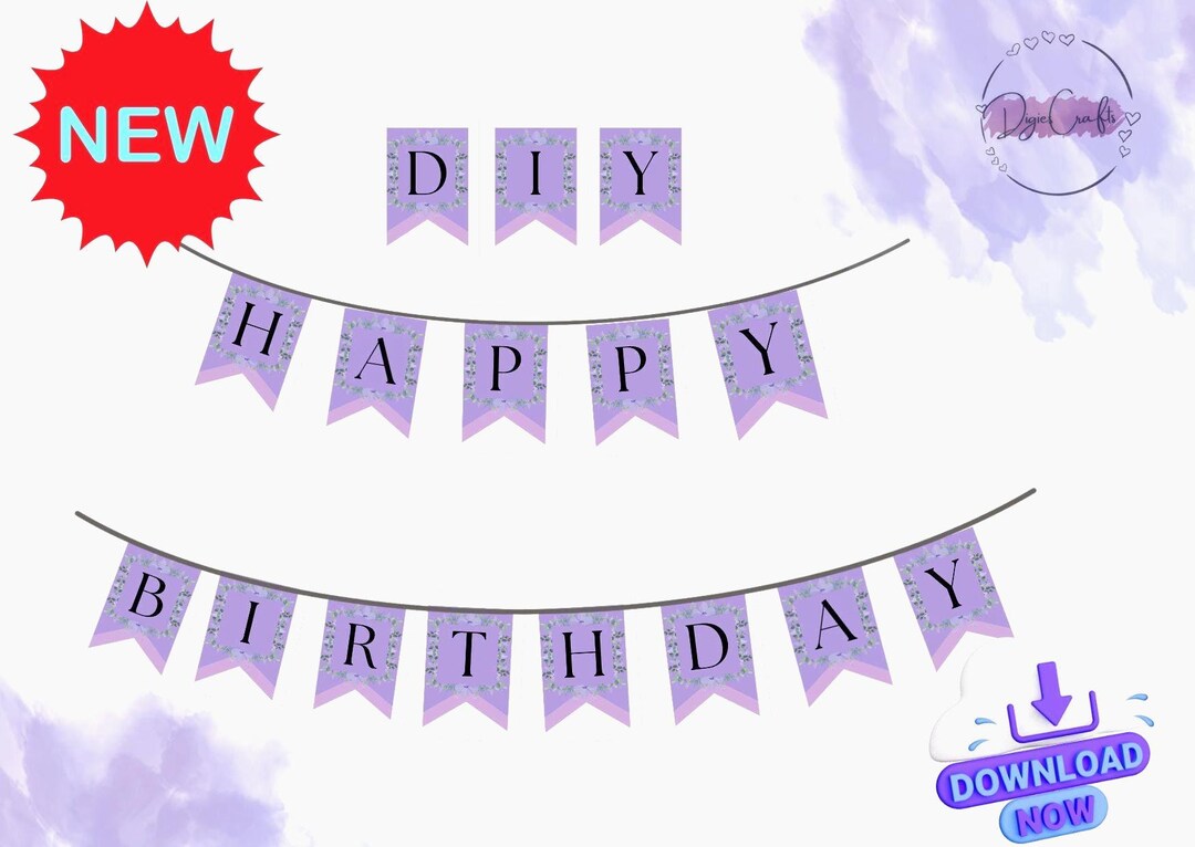 Purple DIY Birthday Banner | Printable Party Decoration | Instant ...