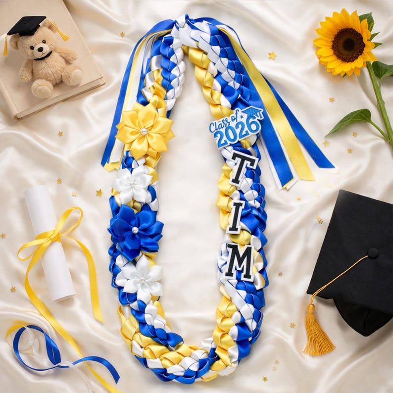 Personalized Tri-color Graduation Lei, Custom Double Braided Ribbon Lei ...