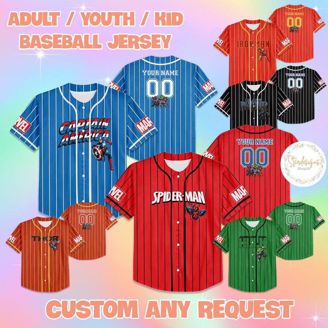 Personalized Marvel Avengers Baseball Jersey, Superhero Kids Birthday ...
