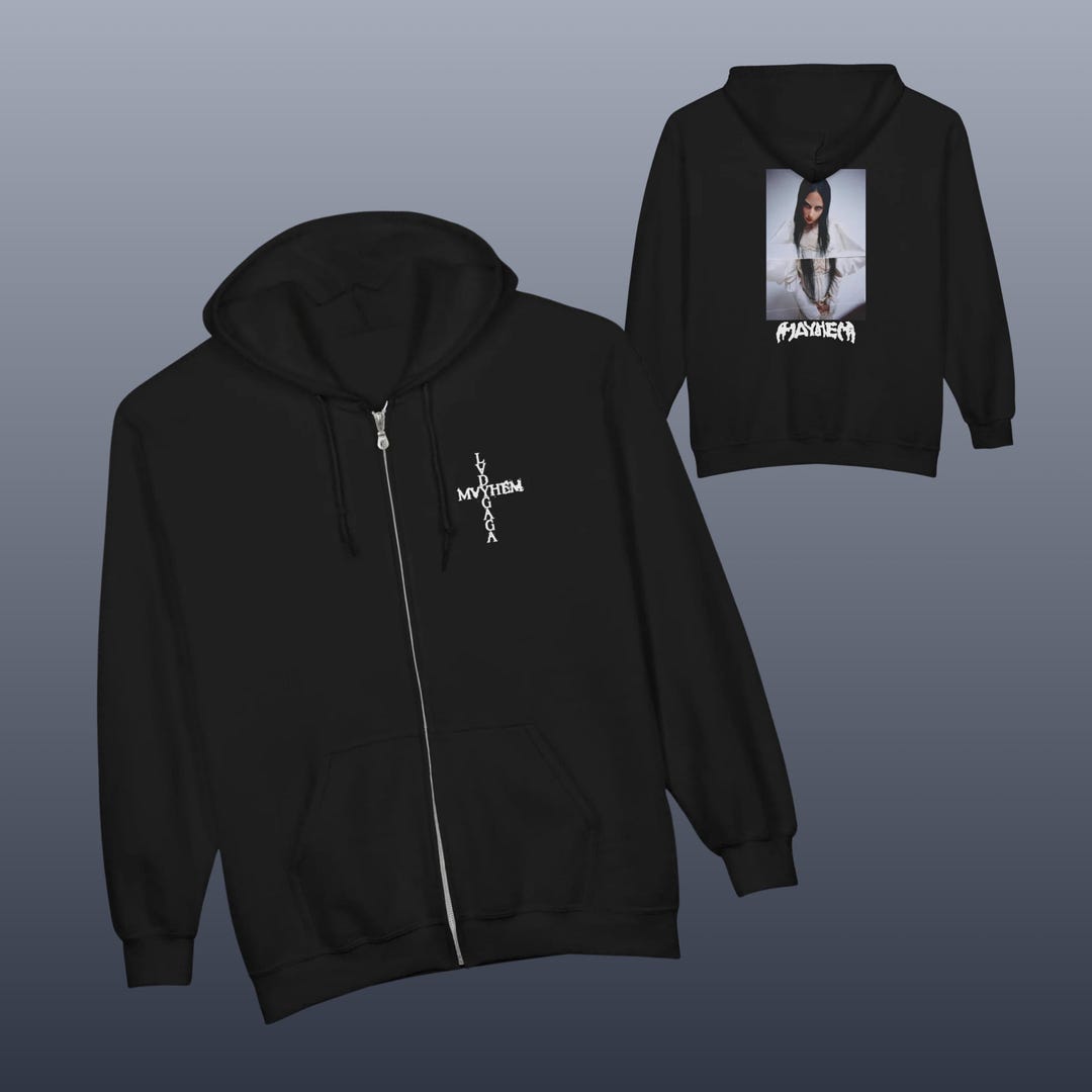 Mayhem White Goth Photo Zip Hoodie, Front & Back Design, Mayhem Ball ...