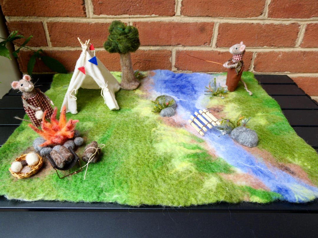 Waldorf Wool Felt Playmat, Streamand Pond Scene With Bridge, Tree and ...