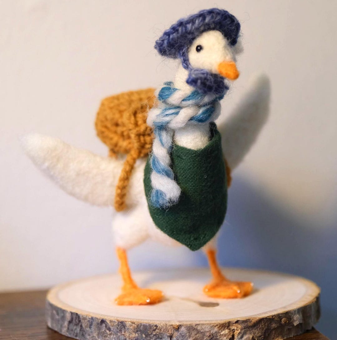 Wool Felt Goose Wears Hat and Carries a Small Backpack, Handmade Wool ...