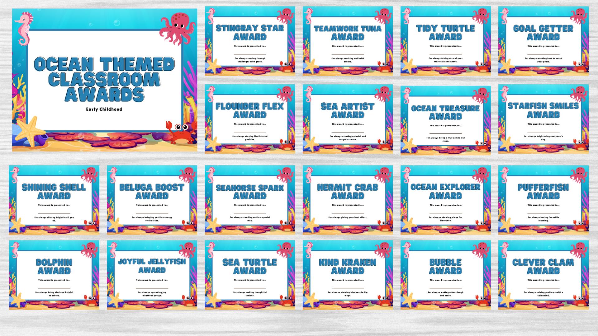Ocean Themed Classroom Awards | 25 Printable Certificates | Early ...