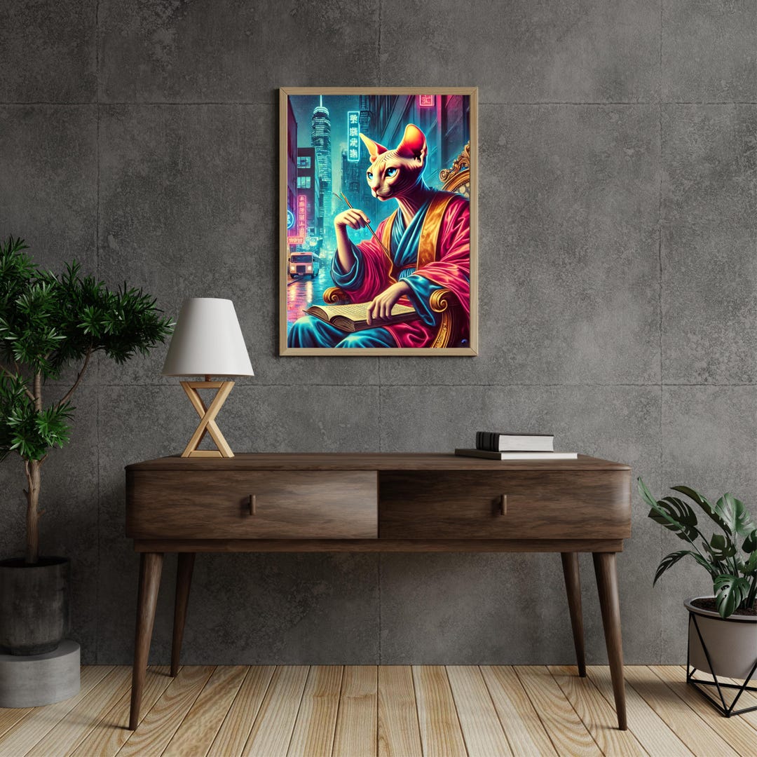 Vibrant Sphynx Renaissance Illustration, Neon Digital Art, Renaissance ...