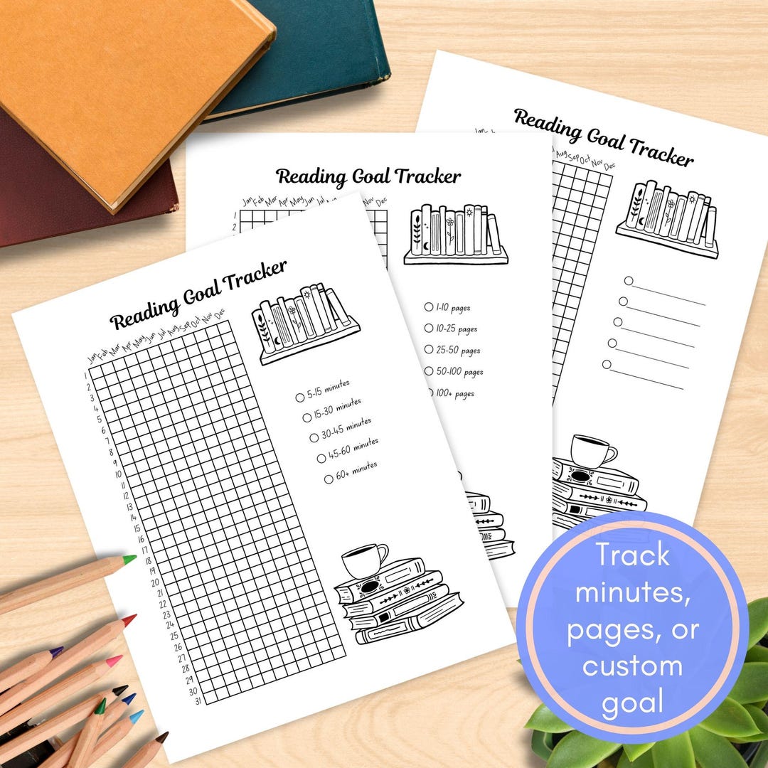 Daily Reading Goal Tracker: Yearly View of Minutes, Pages, or Custom ...