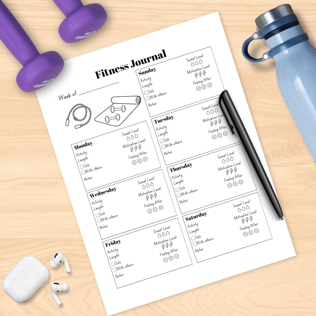 Printable Weekly Fitness Journal: Workout Habit Tracker and Exercise ...