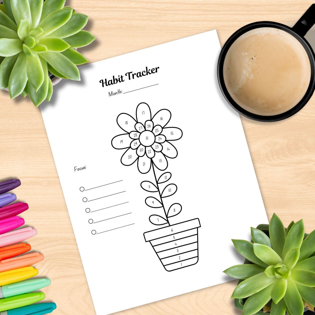 Printable Flower Habit Tracker: Daily Routine Tracker With Customizable ...