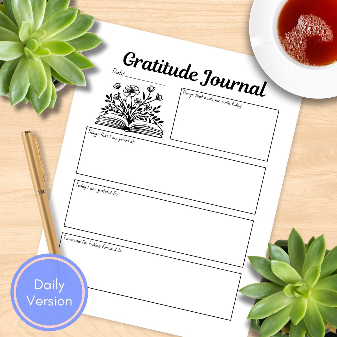 Daily Gratitude Journal: Printable Mindfulness and Self-care Journal ...