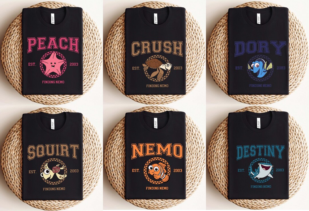 Retro Disney Finding Nemo Characters Est 2003 Group Shirt, Crush Squirt ...